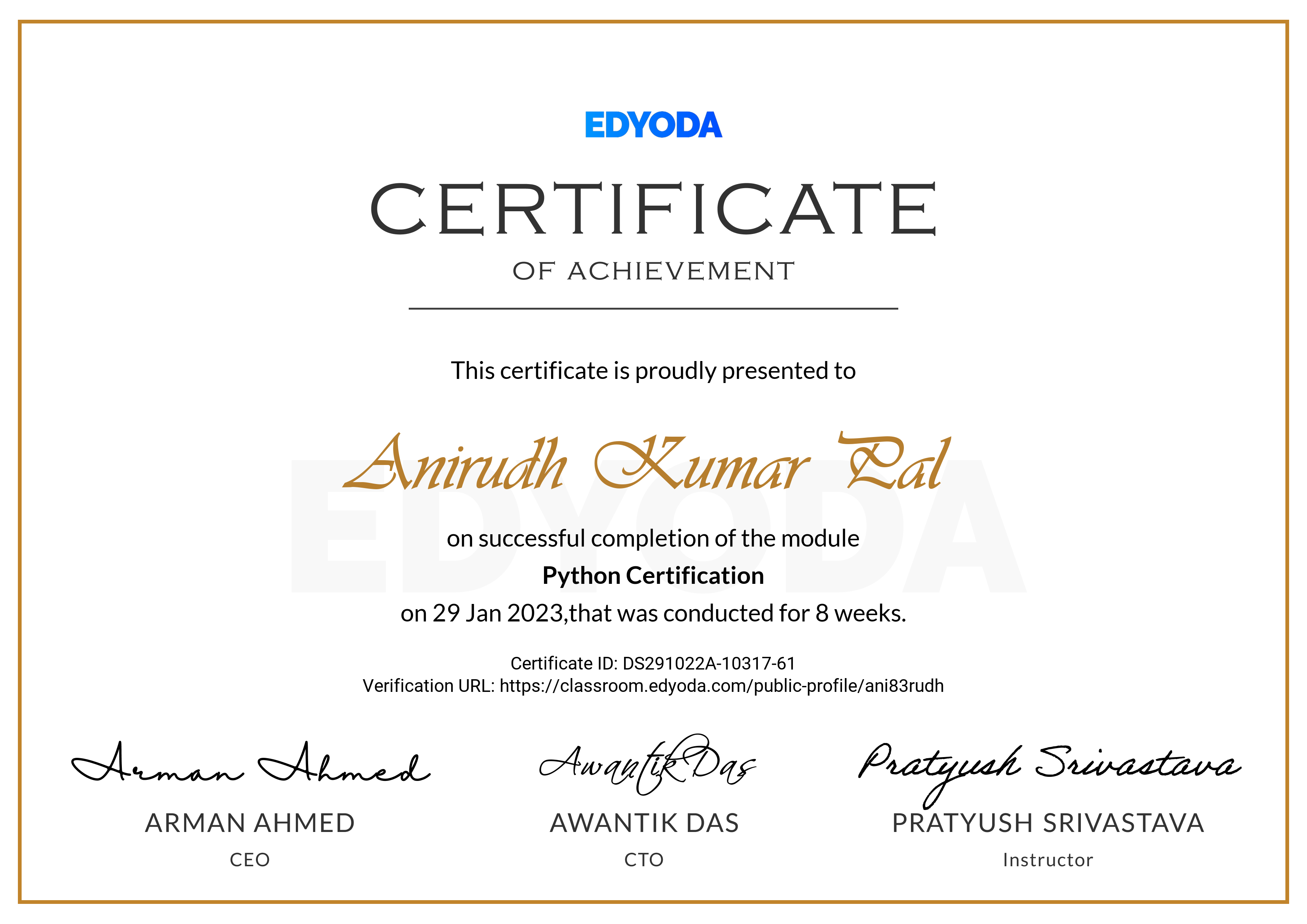 Anirudh Kumar Pal | Learner | EdYoda Digital University